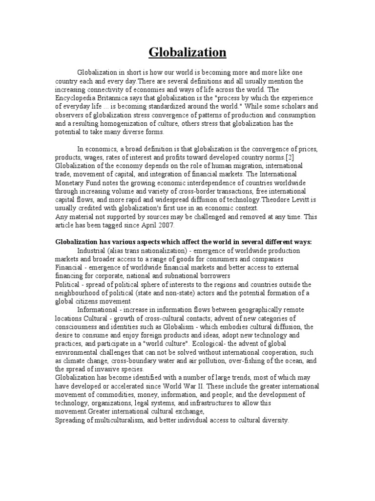 Globalization: Globalization Has Various Aspects Which Affect The World ...