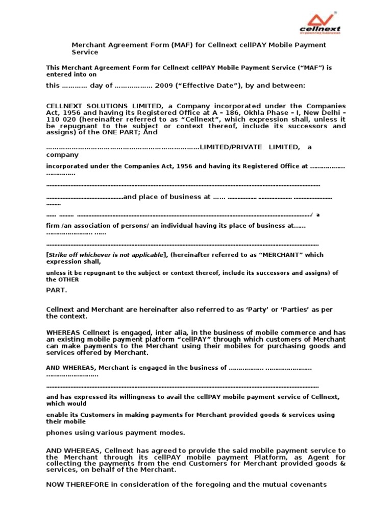 Merchant Agreement Form | Download Free PDF | Credit Card | Payments