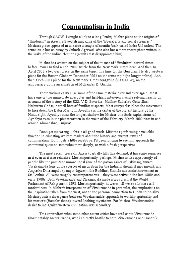 Communalism in India | PDF | Swami Vivekananda | Ramakrishna