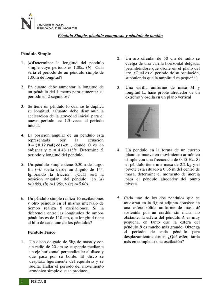 Pendulo Simple, Compuesto y Torsion | PDF | Péndulo | Física Aplicada e ...