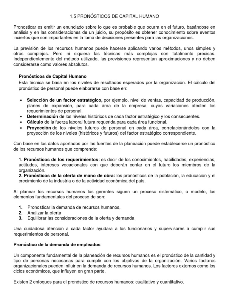 1.5 Pronostico Del Capital Humano | Recursos humanos | Ciencias económicas