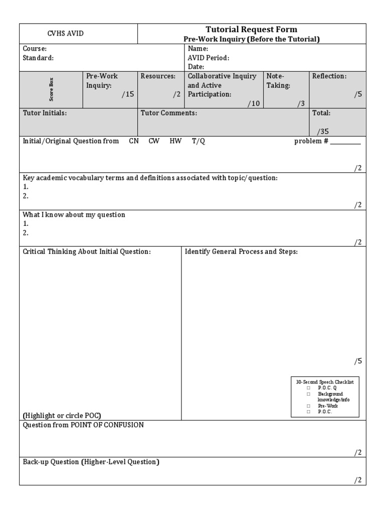 Tutorial Request Form: Pre - Work Inquiry (Before The Tutorial) | PDF