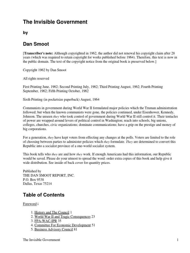The Invisible Government by Smoot, Dan, 1913-2003 | PDF | Council On ...