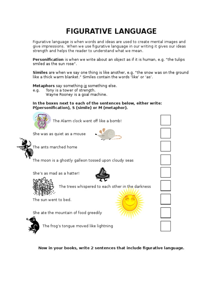 Figurative Language Worksheet | PDF | Anthropomorphism | Metaphor