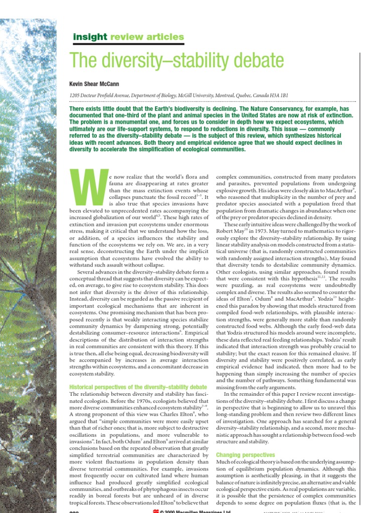 The Diversity-Stability - McCann - Nature | PDF | Food Web | Biodiversity