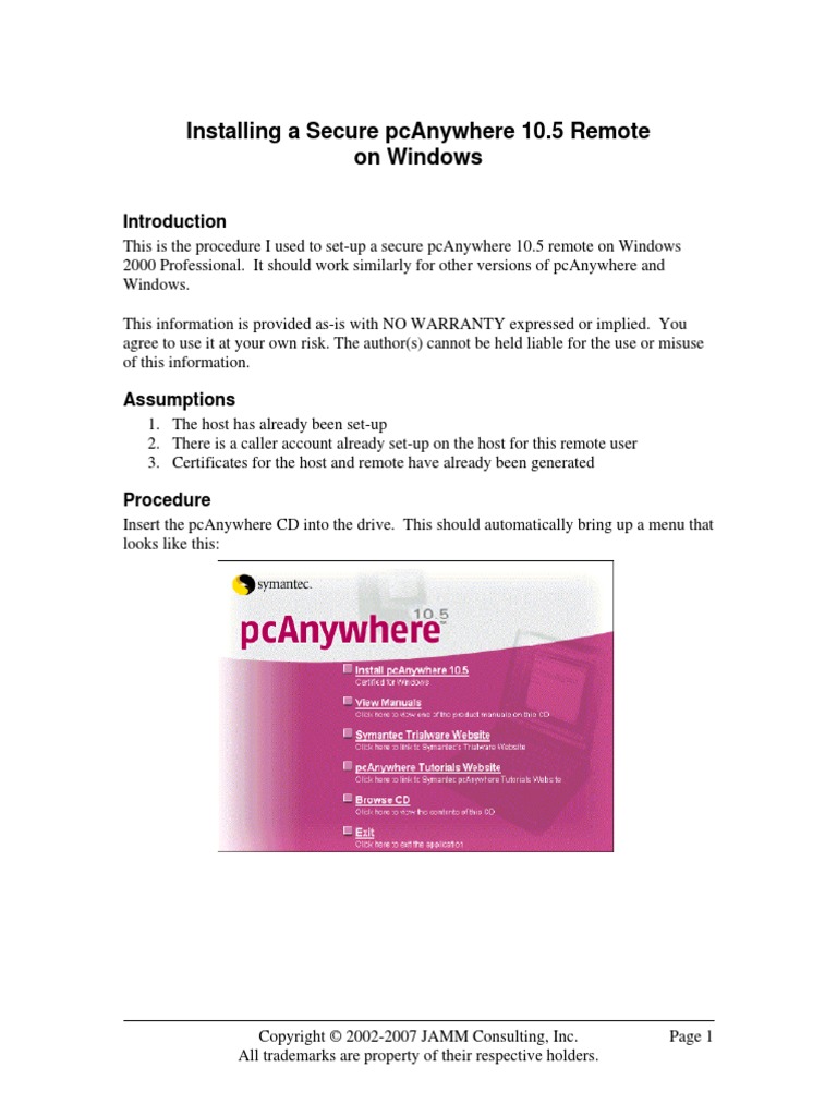 Installing A Secure Pcanywhere 10.5 Remote On Windows | PDF | Icon ...