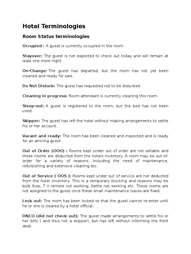 Hotel Terminologies | PDF | Travel Agency | Interior Design