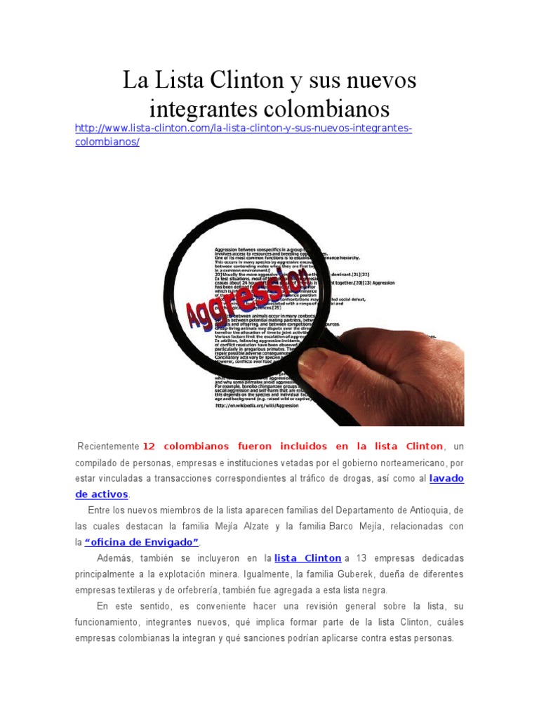 La Lista Clinton y Sus Nuevos Integrantes Colombianos | PDF | Colombia ...
