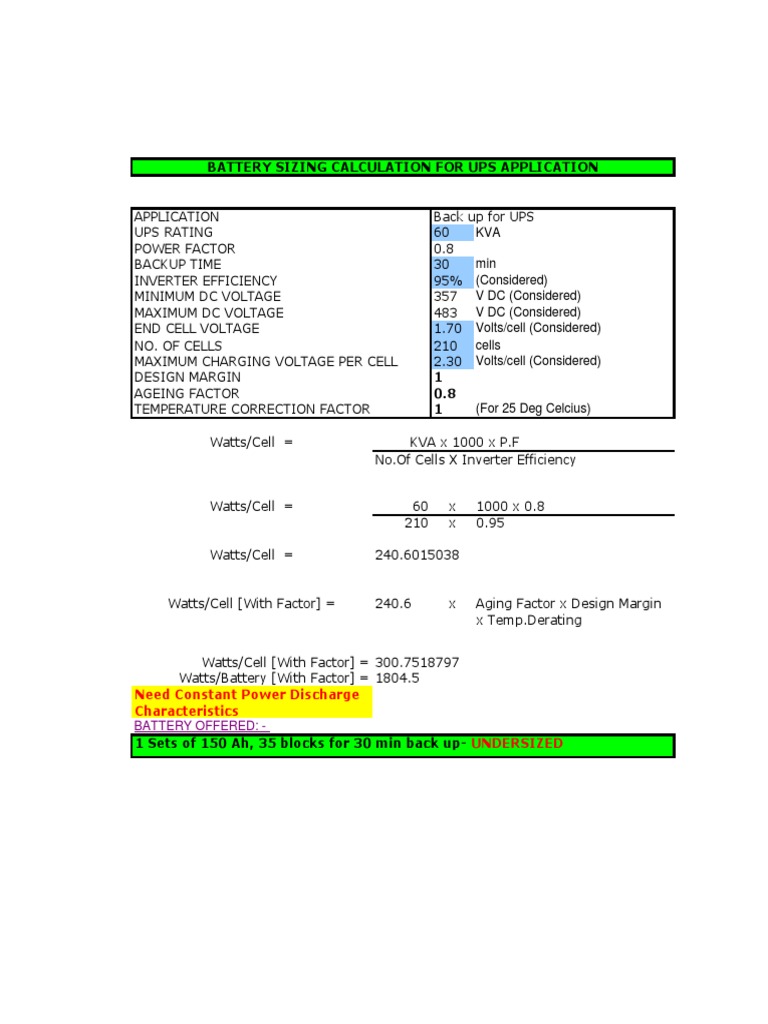 UPS Battery Sizing | PDF | Power Inverter | Volt