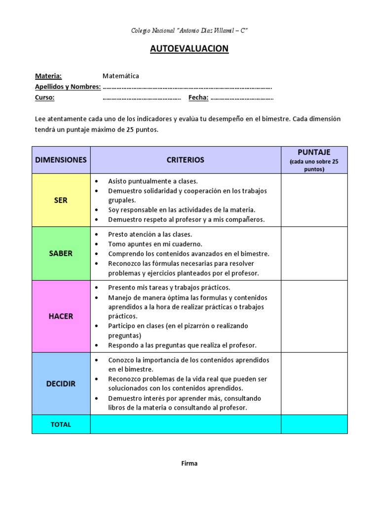 AUTOEVALUACION | PDF