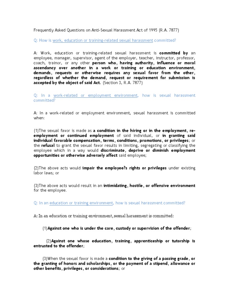 RA 7877 -- Primer | Sexual Harassment | Harassment