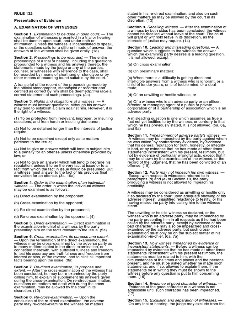 Rule 132 Presentation of Evidence | PDF | Witness Impeachment | Cross ...