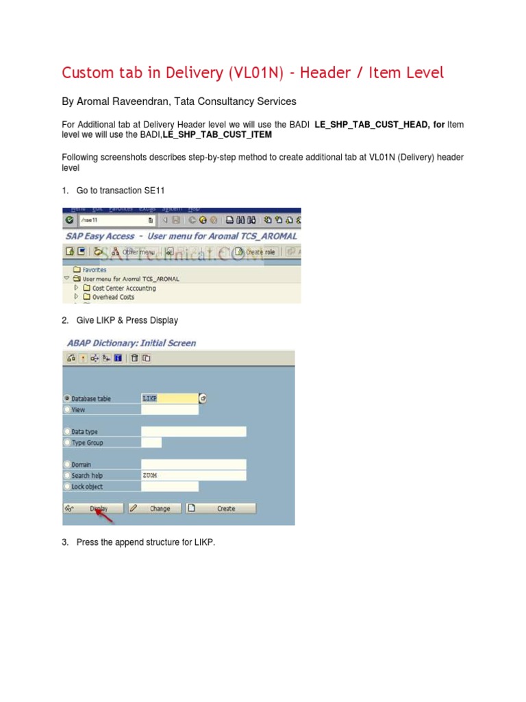 2.custom Tab in Delivery (VL01N) - Header - Item Level | PDF | Information Technology Management ...