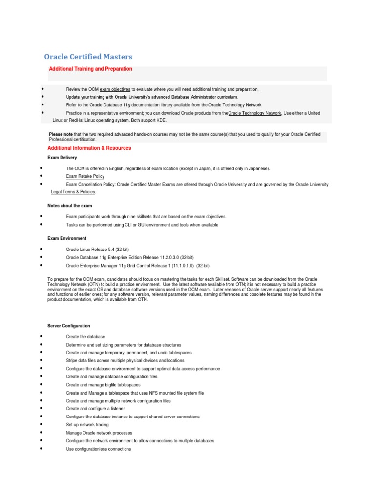 OCM Certification Exam Topic | PDF | Oracle Database | Computer Architecture
