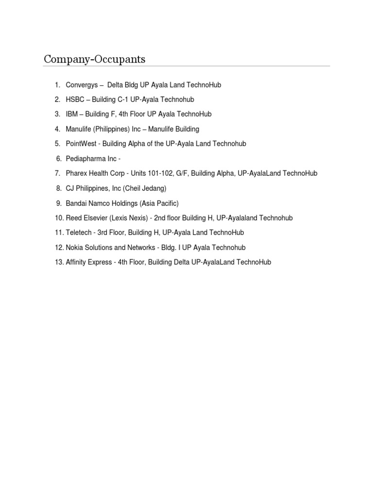 UP-Ayala Technohub Companies | PDF | Companies | Business