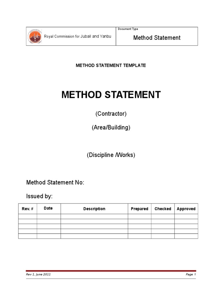 RC Method Statement Template | Business | Wellness
