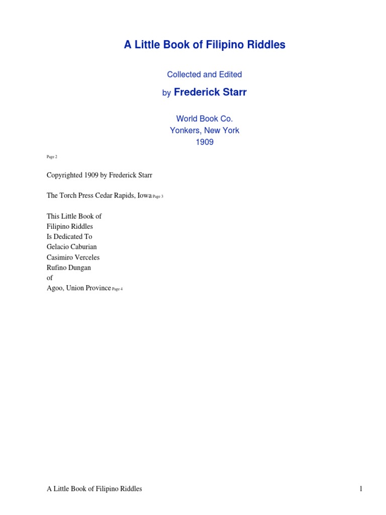 A Little Book of Filipino Riddles | PDF | Riddle | Anthropomorphism