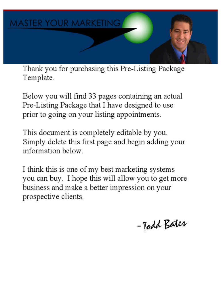 Pre Listing Package Template | PDF | Real Estate Broker | Sales