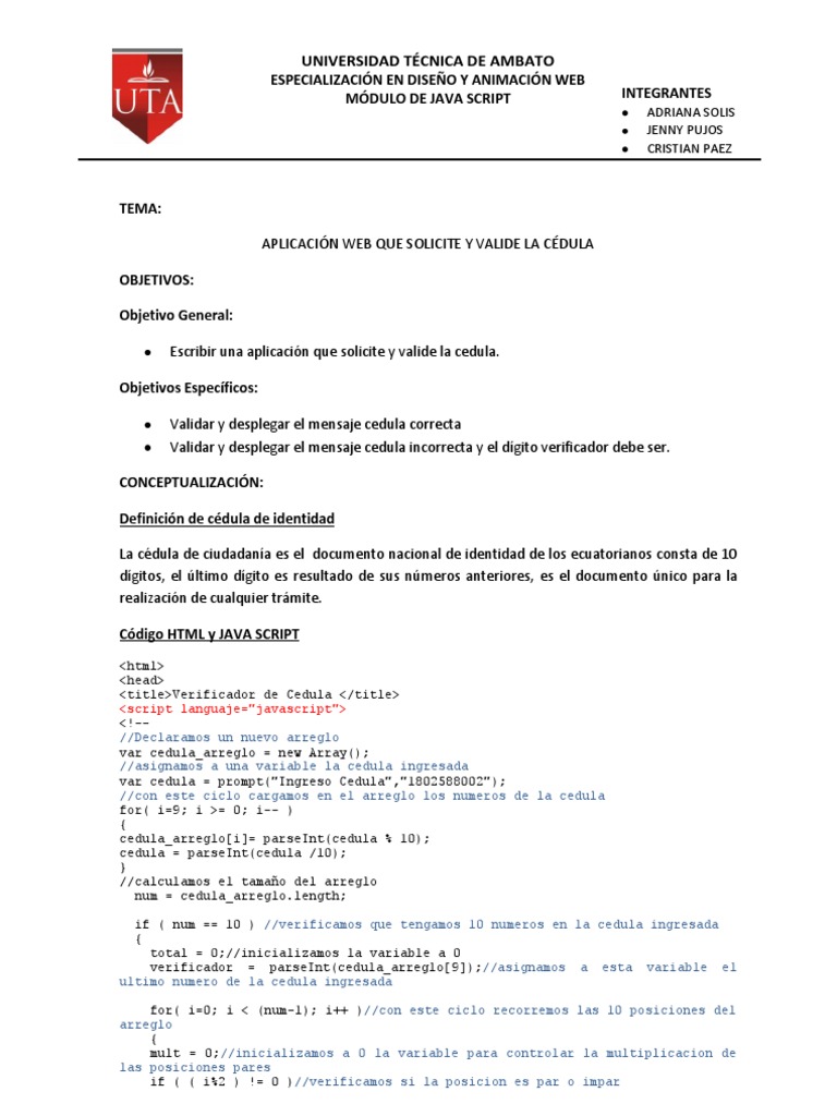 Tarea Validacion Cedula | PDF | Script Java | Java (lenguaje de ... Tarea Validacion Cedula | PDF | Script Java | Java (lenguaje de ...