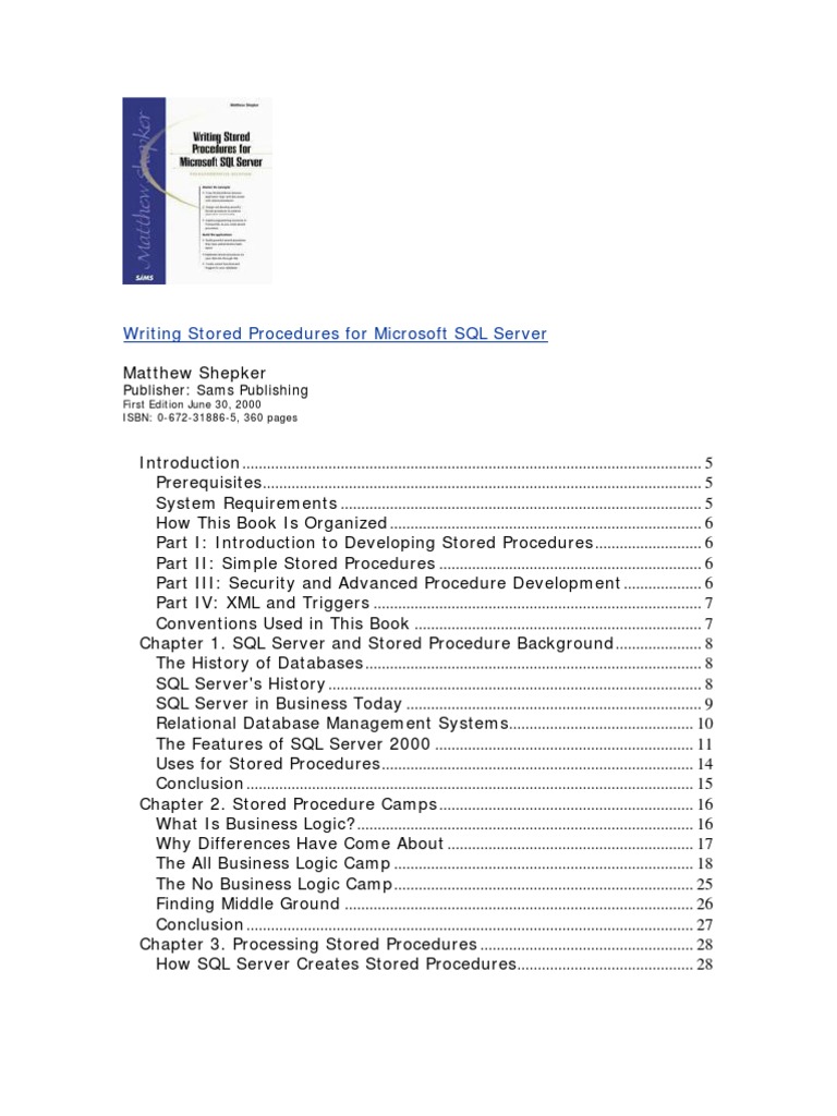 Writing Stored Procedures For Microsoft SQL Server | PDF | Microsoft ...