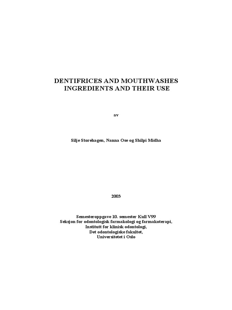 Dentifrices and Mouthwash Ingredients | PDF