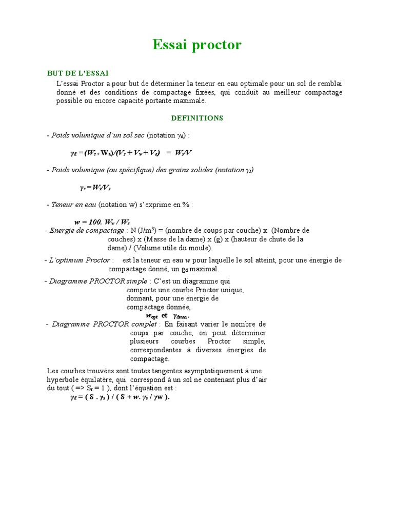 Essai Proctor : Méthode et Objectifs | PDF | Science du sol | Collecte ...