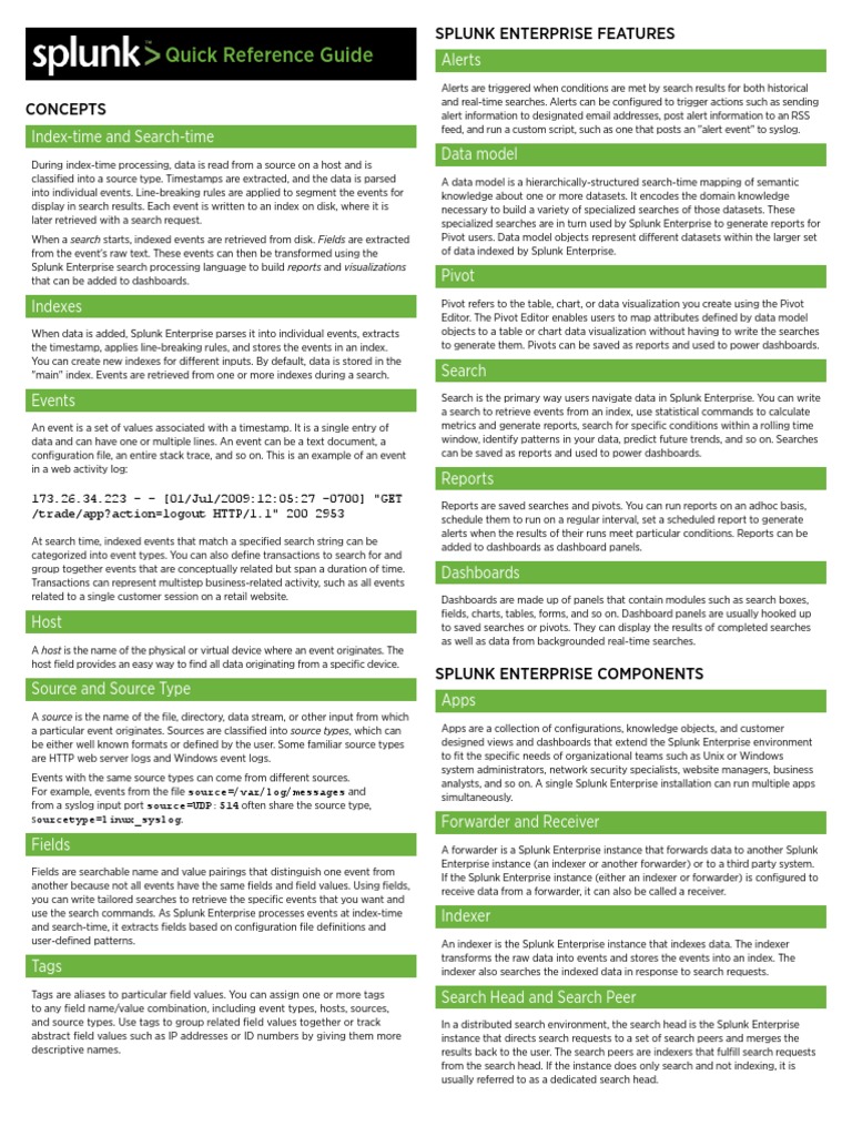 Splunk Quick Reference Guide | PDF | Search Engine Indexing | Parameter ...