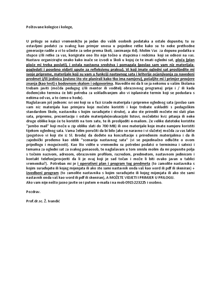 Upute Za Ogledni Sat | PDF