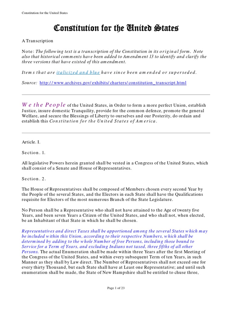 Original U.S. Constitution Text | PDF | United States Constitution | U ...
