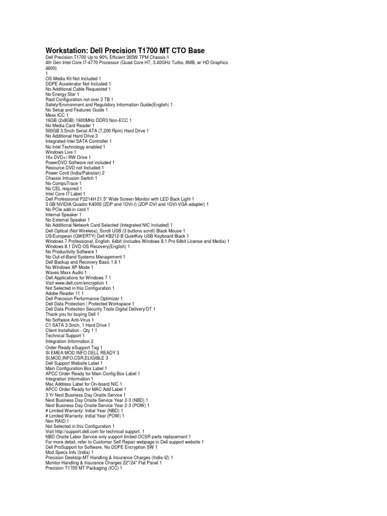 Dell Precision T1700 & Latitude 3440 Specs | PDF | Dell | Microsoft Windows