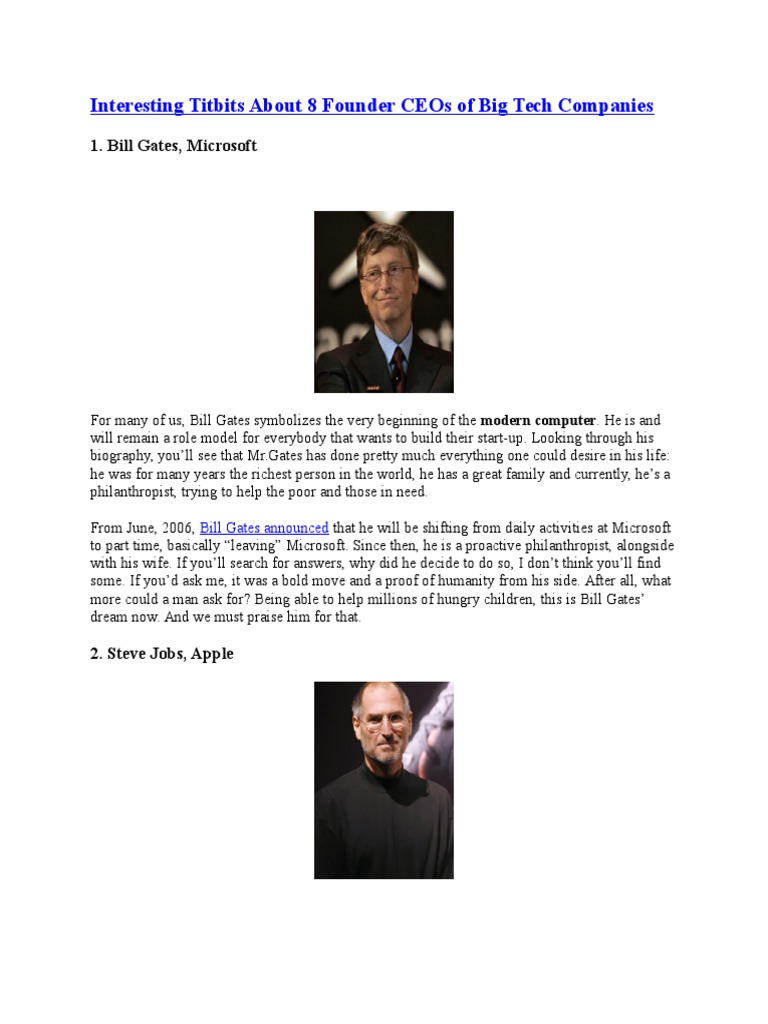 Interesting Titbits About 8 Founder Ceos of Big Tech Companies | PDF ...