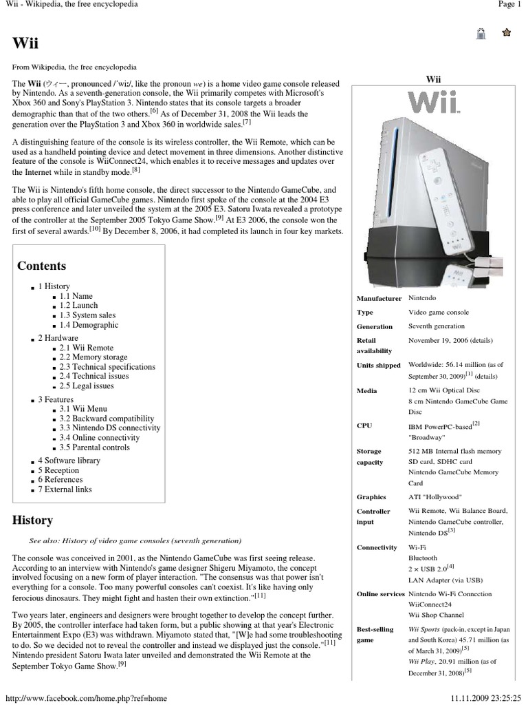 Wii - Wikipedia, The Free Encyclopedia | PDF | Wii | Video Game Consoles