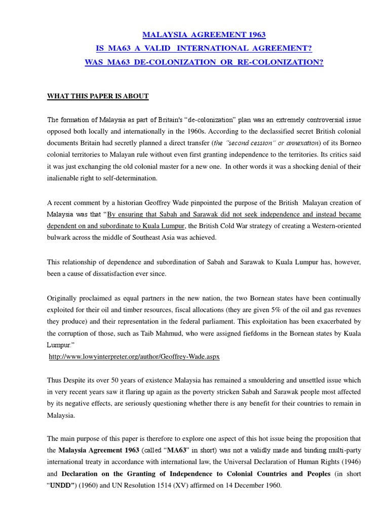 Is Ma63 A Valid International Agreement | PDF | Malaysia | Sovereign State