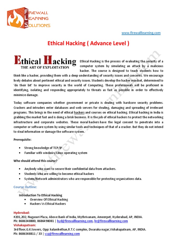 Ethical Hacking Training Course Content | PDF | Security Hacker | White Hat (Computer Security)