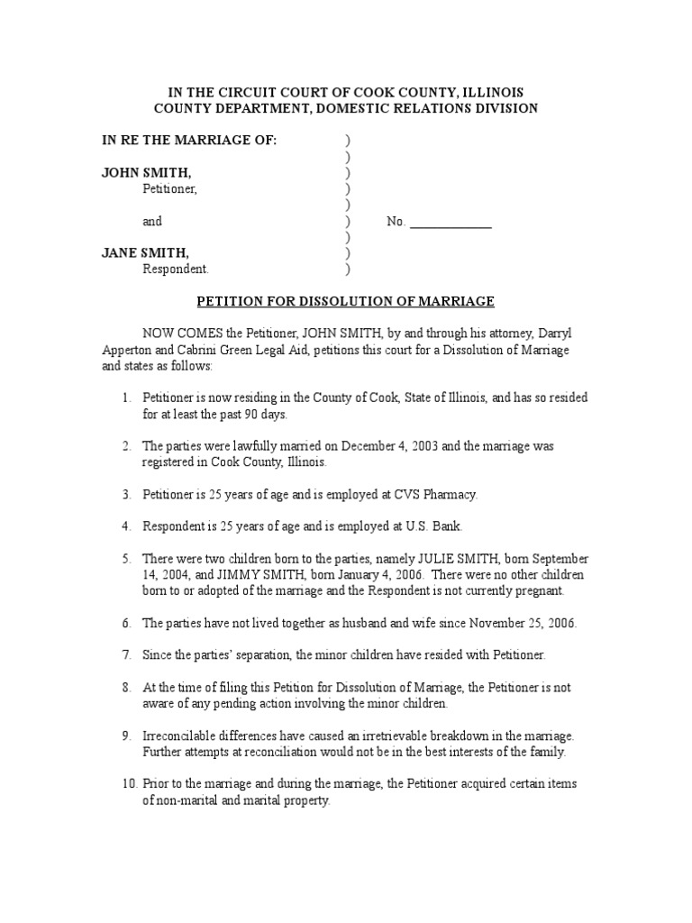 Petition for Dissolution of Marriage | PDF | Courts | Family