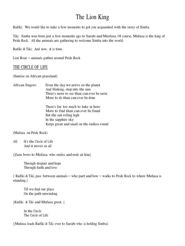 Lion King Script | Entertainment (General) | Leisure