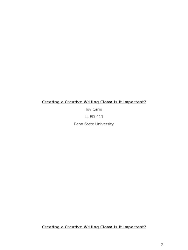 Creating A Creative Writing Class: Is It Important?: Joy Cario LL ED ...