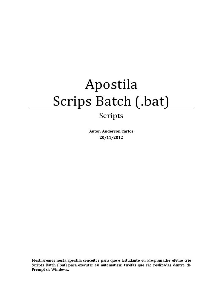 Apostila - Scripts .Bat (Batch) | PDF | Linguagem de script | Engenharia de Software