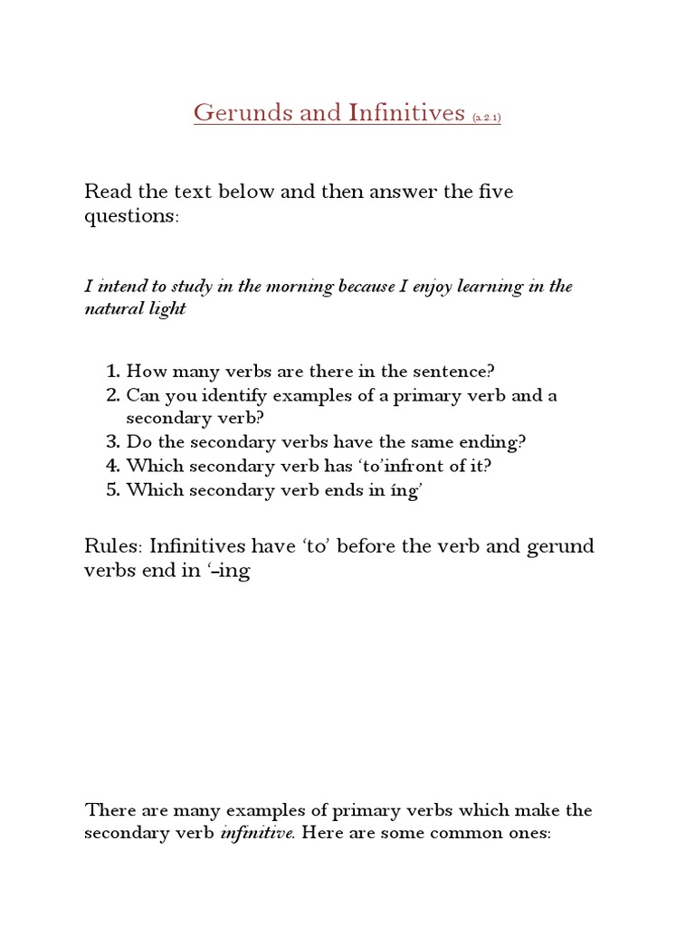 A2.1 Gerunds and Infinitives | PDF | Verb