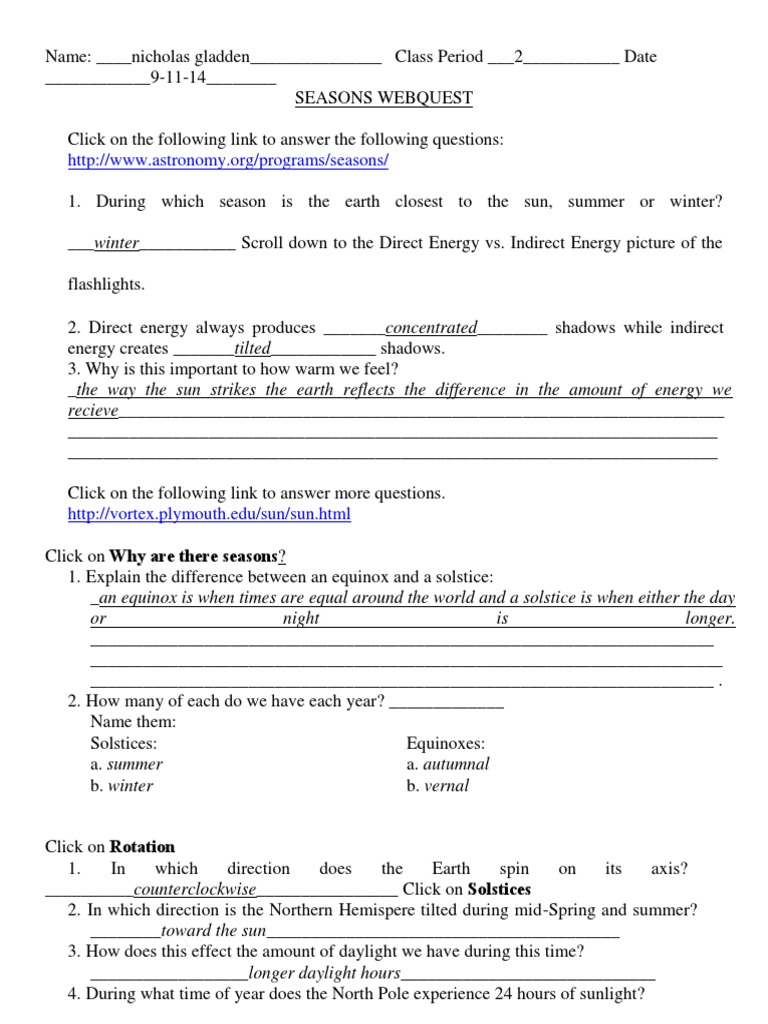 Understanding Earth's Seasons: A Webquest | PDF | Career & Growth ...