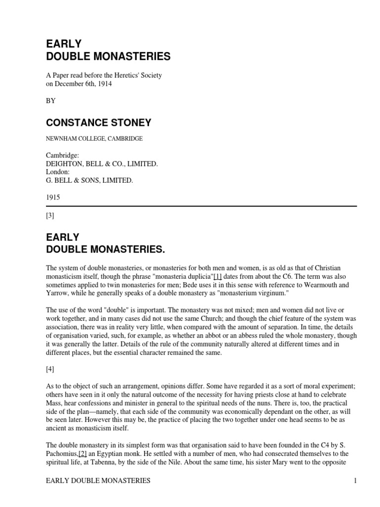 Early Double MonasteriesA Paper Read Before The Heretics' Society On ...