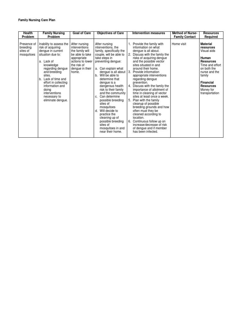 Preventing the Spread of Dengue: A Family Nursing Care Plan | PDF ...