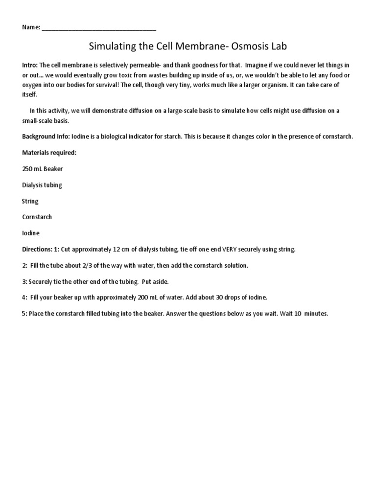 Osmosis Lab: Dialysis Tubing Experiment | PDF | Osmosis | Dialysis