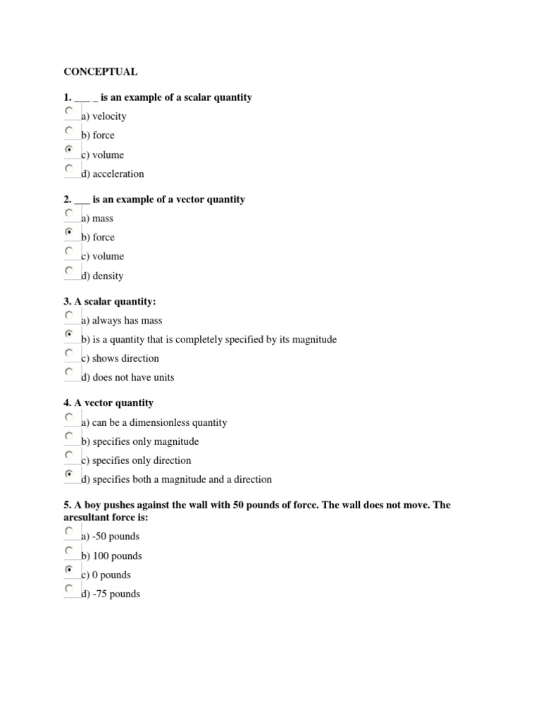 Scalar and Vector Quantity Questions | PDF | Velocity | Euclidean Vector