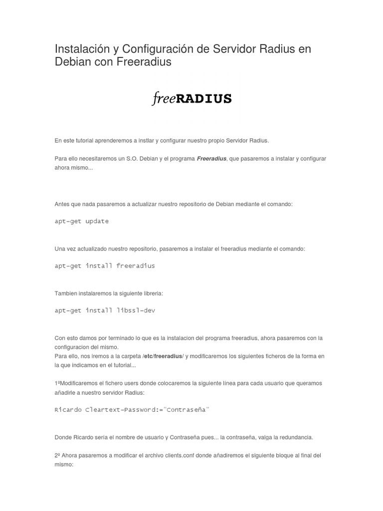Instalación y Configuración de Servidor Radius en Debian Con Freeradius | PDF | Archivo de ...