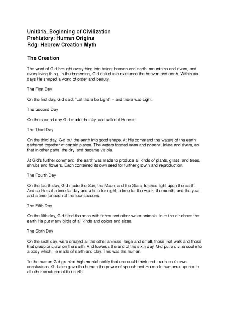Hebrew Creation Myth Explained | PDF | Foreign Language Studies ...