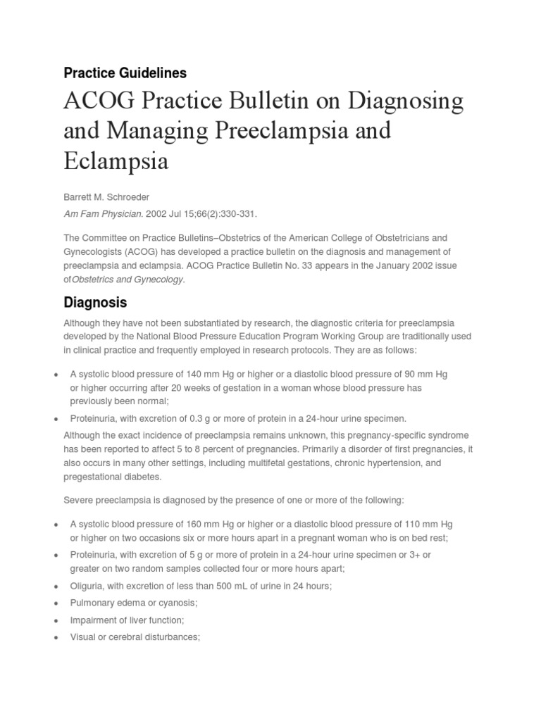 ACOG - Prececlampsia and Eclampsia | PDF | Hypertension | Medical ...