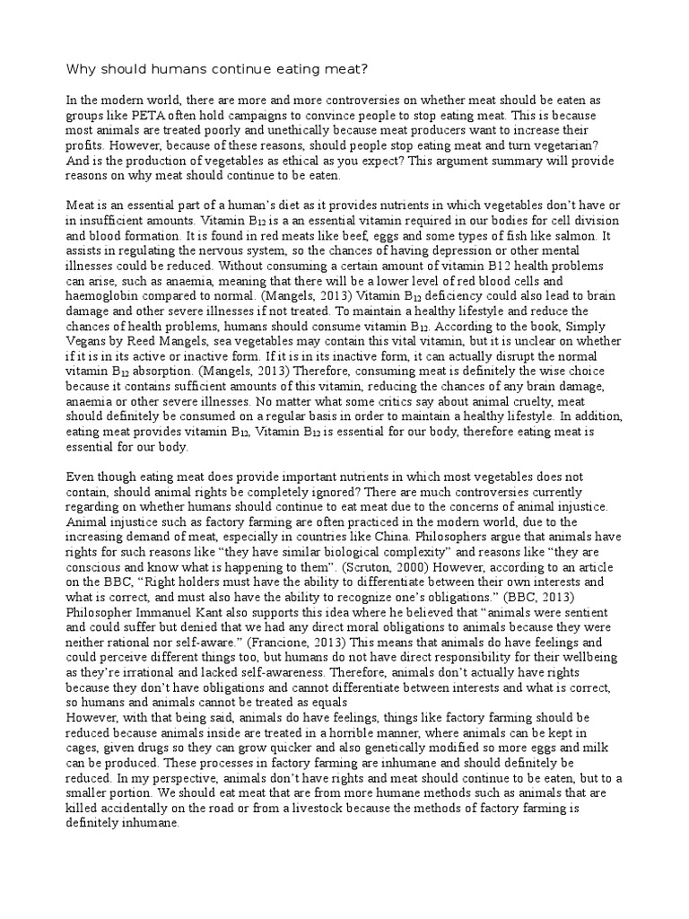 Eating Meat Argument Summary | PDF | Vitamin | Vegetarianism