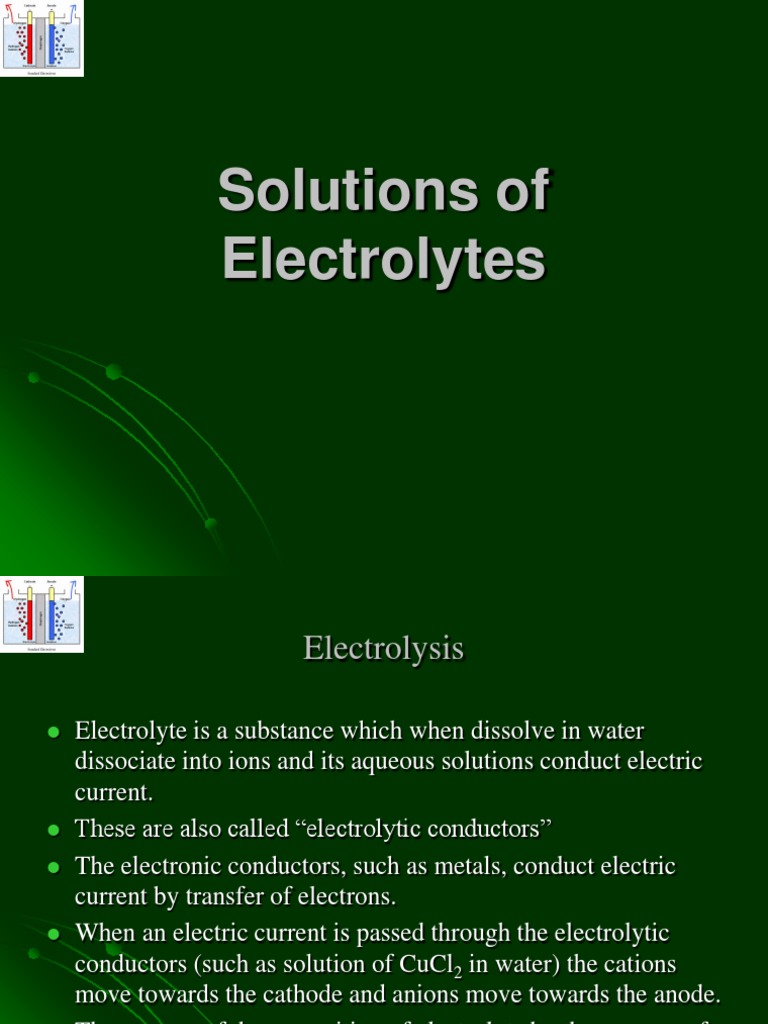 Solutions of Electrolytes | PDF | Dissociation (Chemistry) | Electrolyte