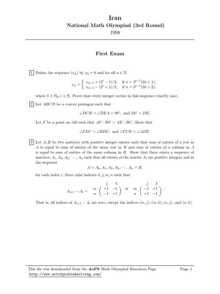 Iran-National Math Olympiad 3rd Round-1998-101 | PDF | Matrix ...